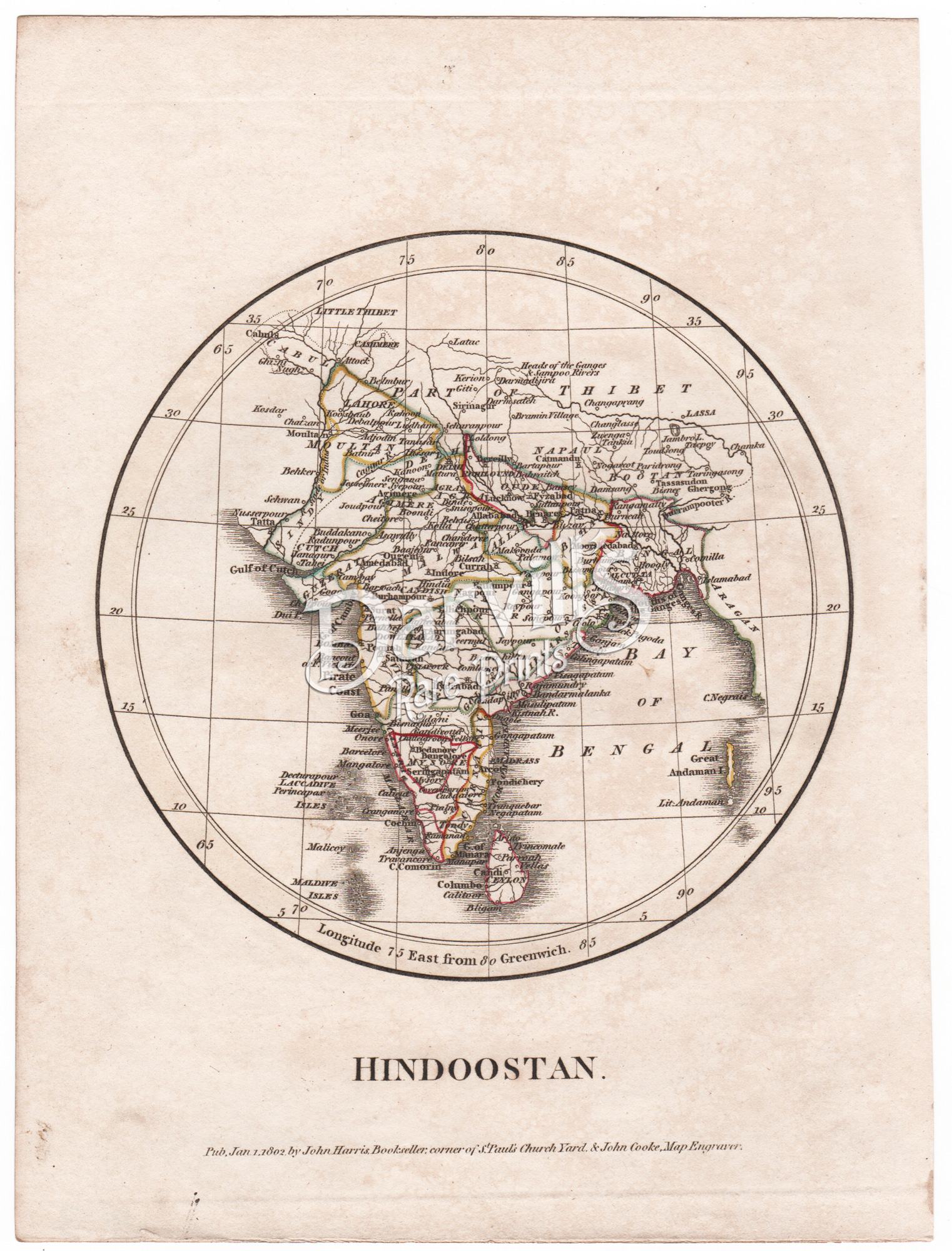 Antique Maps of India Hindoostan Indian Ocean