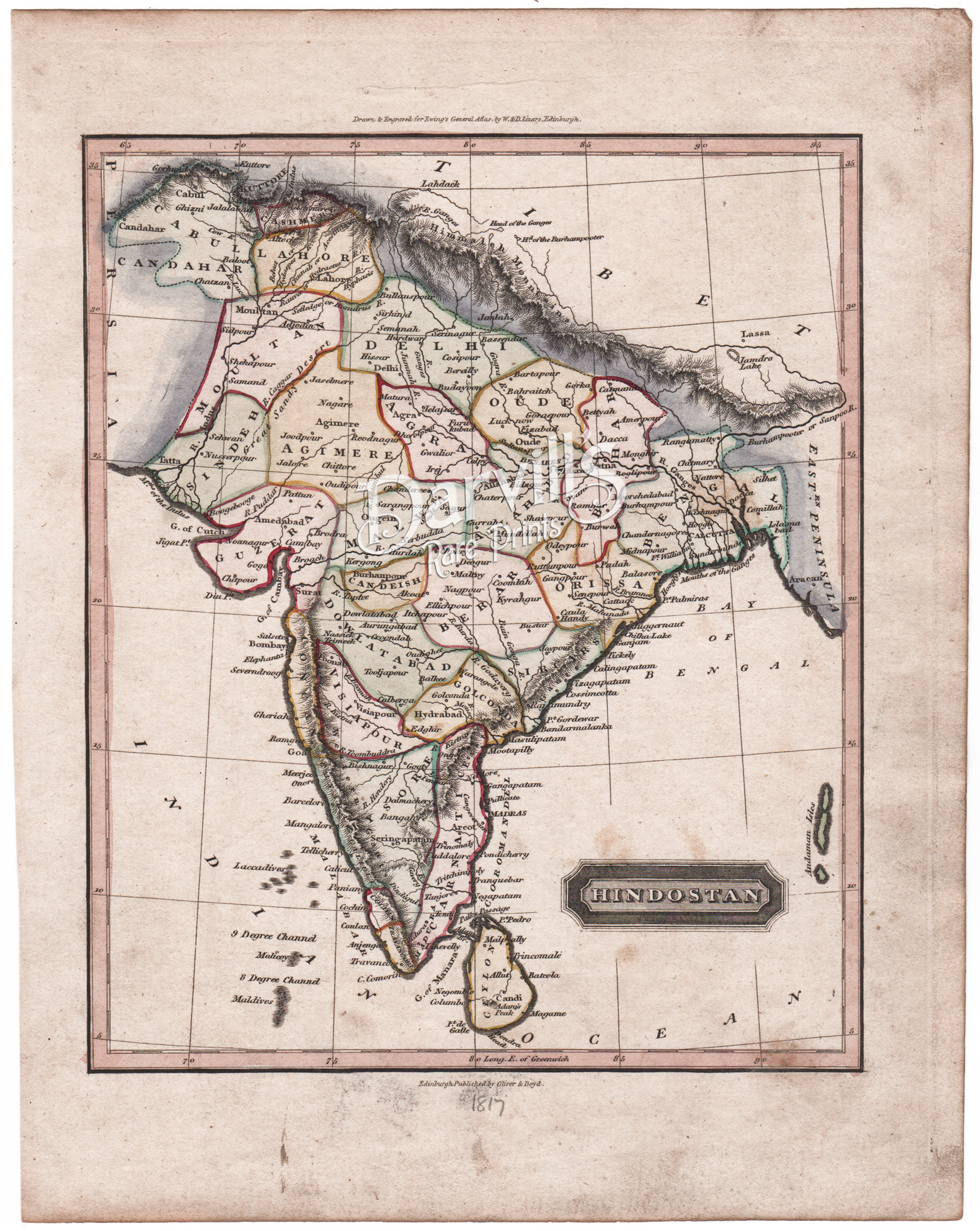 Antique Maps of India Hindoostan Indian Ocean