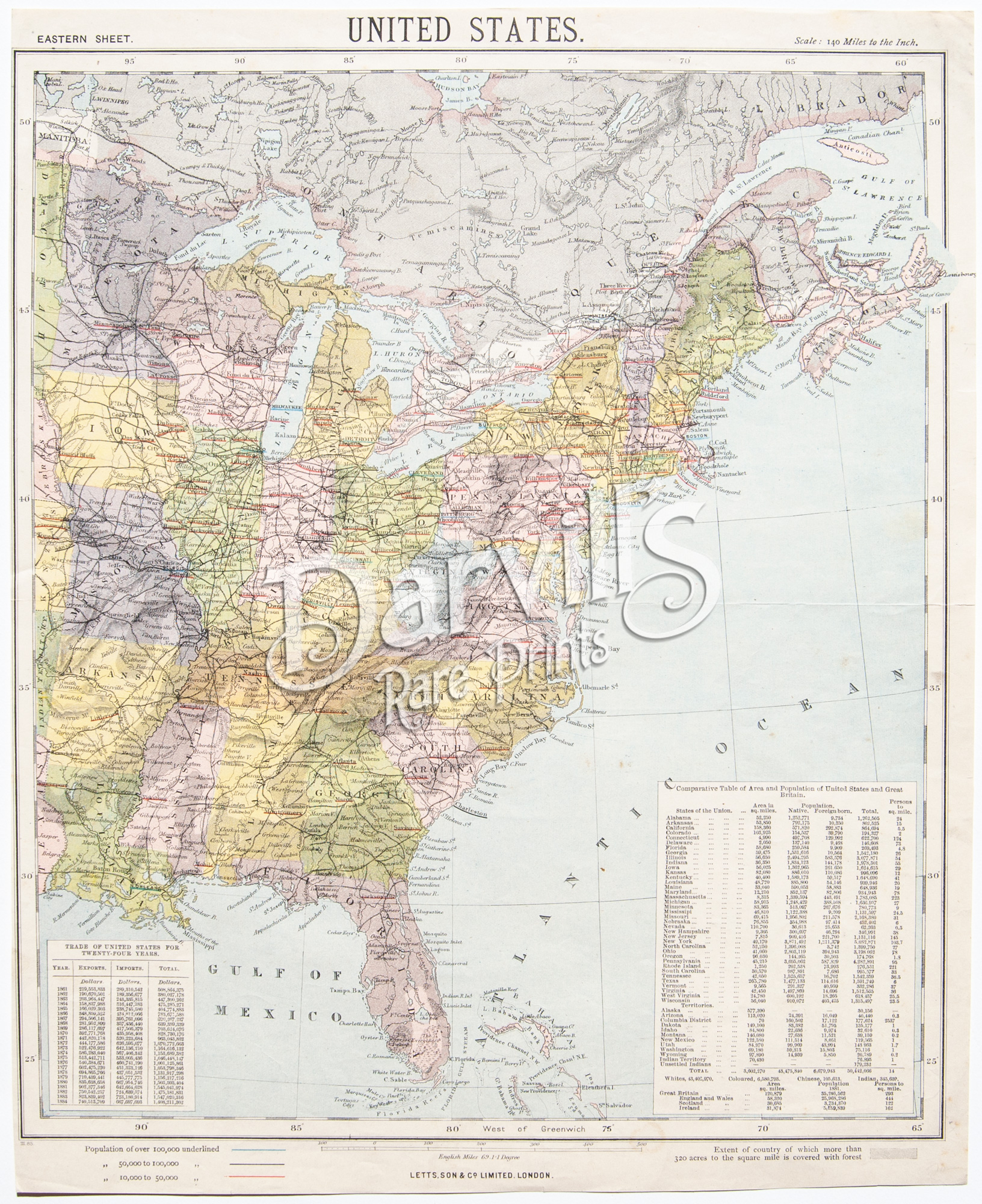 Antique maps of American regions and state Letts 1884