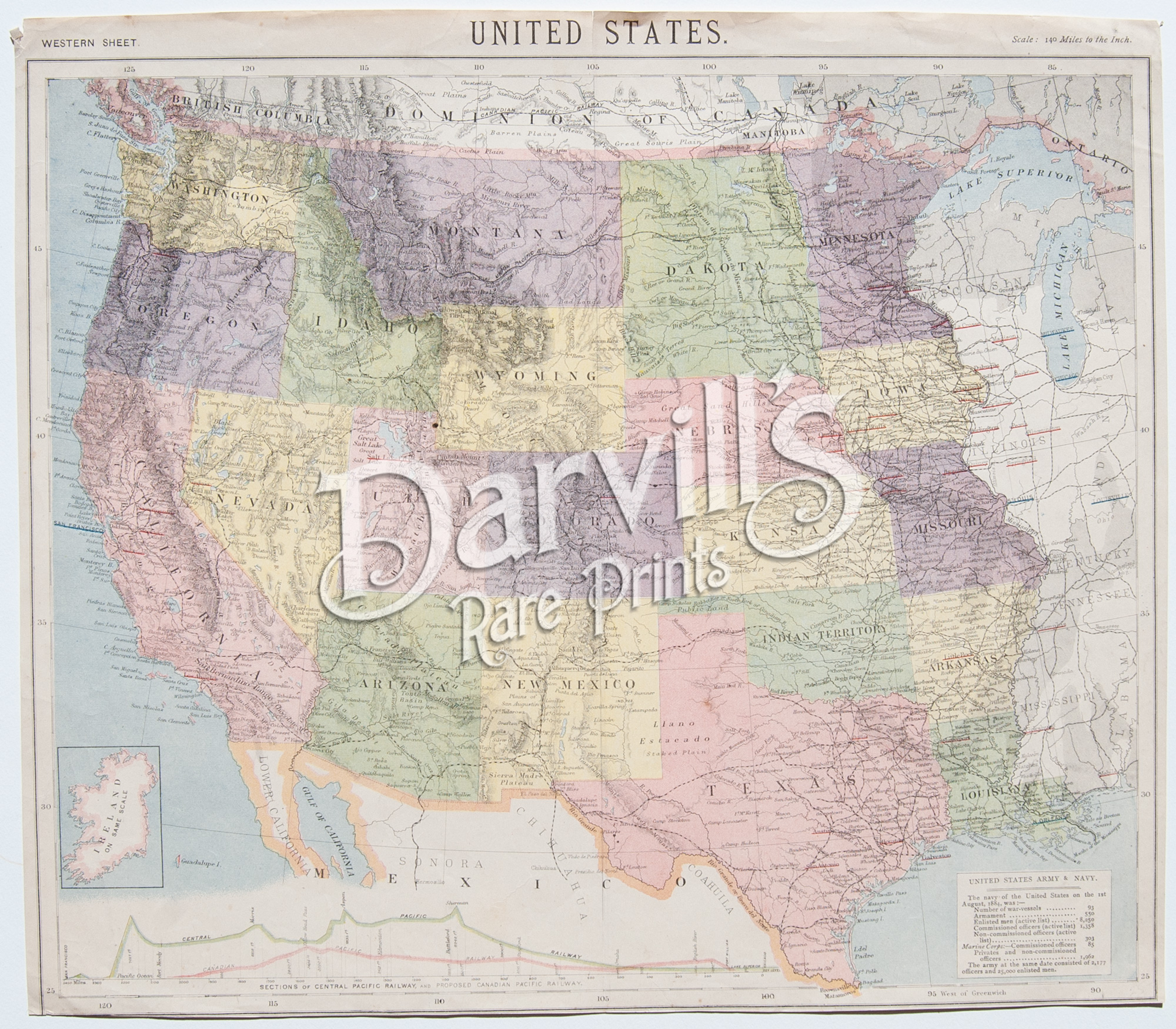 Antique maps of American regions and state Letts 1884