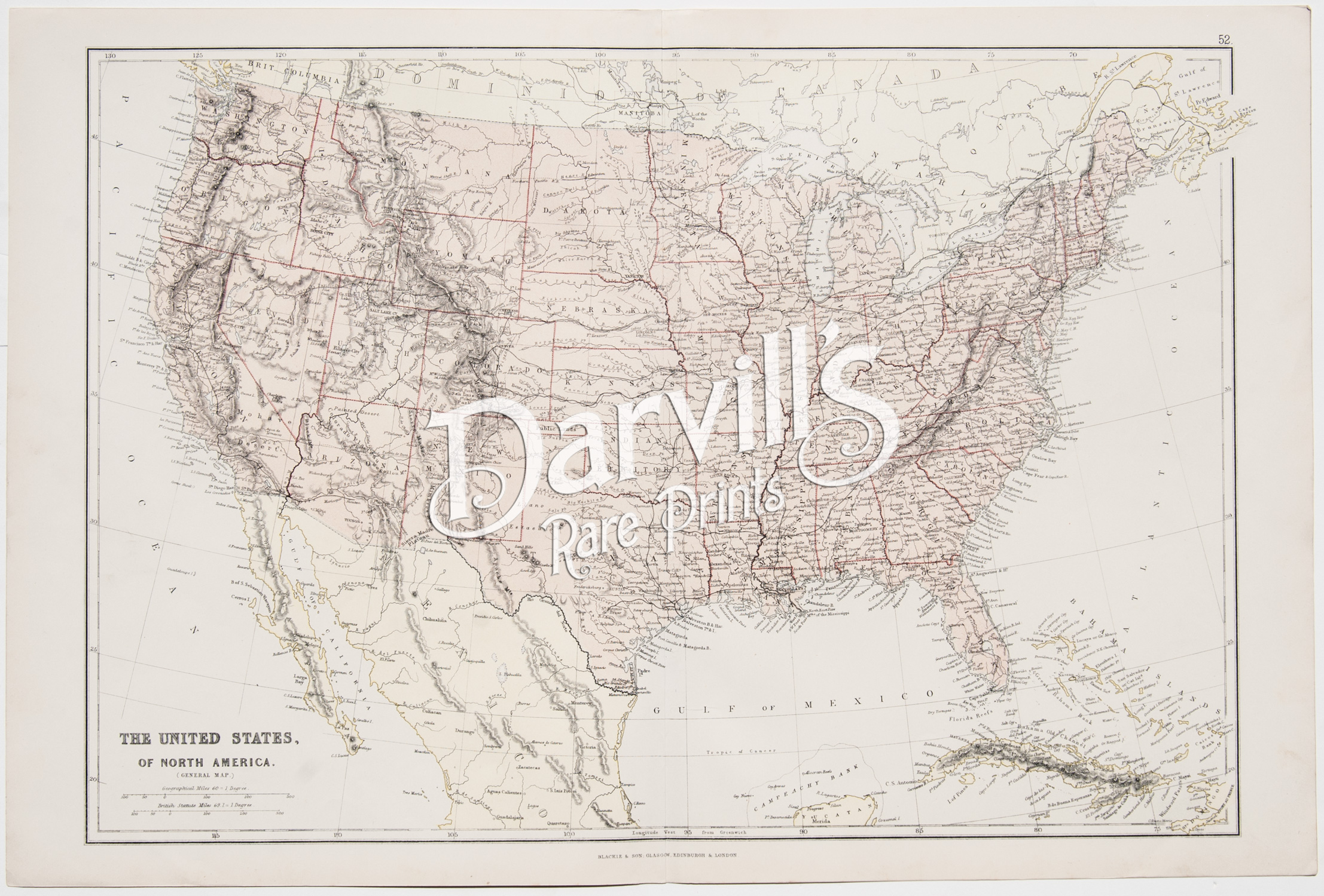 Antique maps of the United States of America, America, American States ...