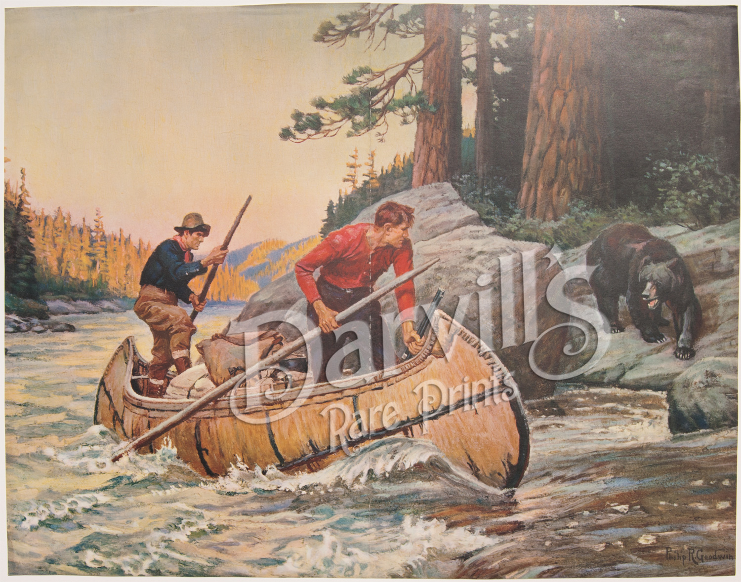 Vintage hunting prints (1930s-1940s) bear hunting, deer hunting, moose ...