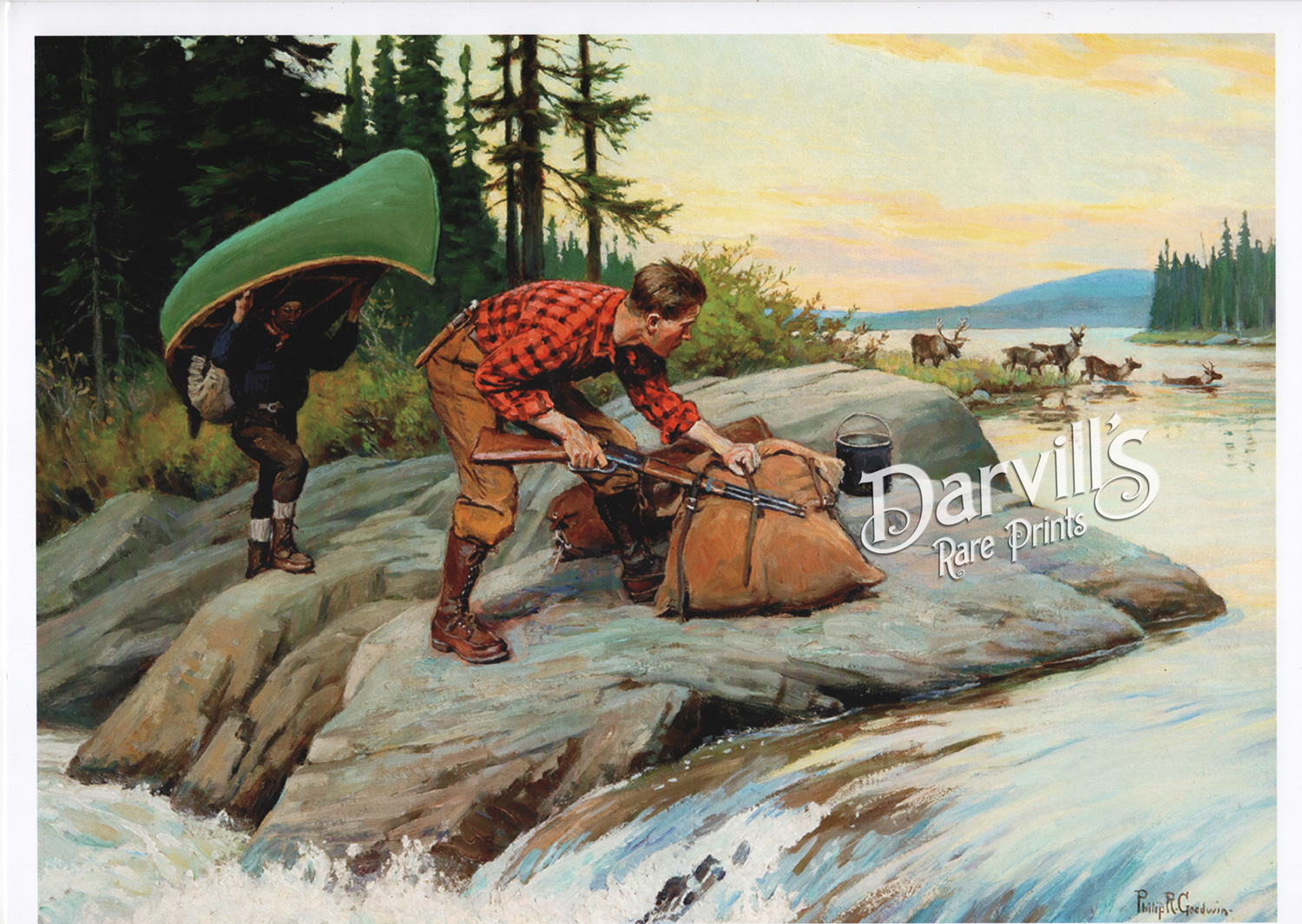 Vintage hunting prints (1930s-1940s) bear hunting, deer hunting, moose ...