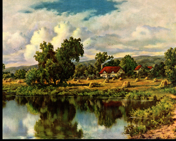 Vintage calendar or poster prints of Landscape Scenery, village scenes ...