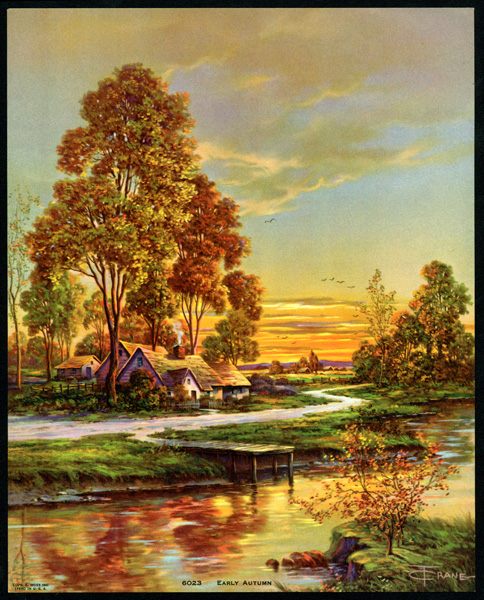 Vintage calendar or poster prints of Landscape Scenery, village scenes ...