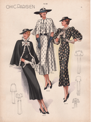 Chic Parisien hand colored fashion prints, models, dresses, couture ...