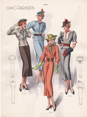 Chic Parisien hand colored fashion prints, models, dresses, couture ...