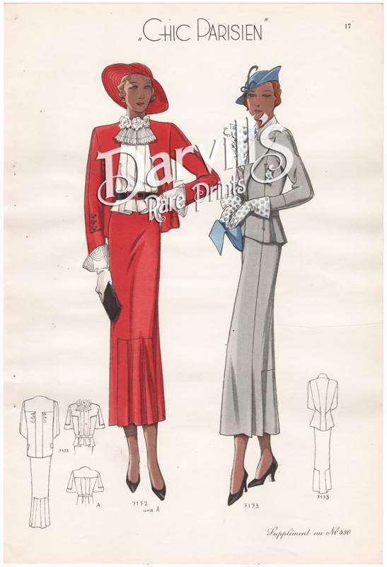 original vintage Chic Parisien hand colored fashion prints, models ...