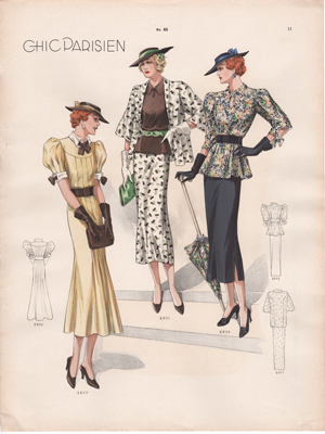Chic Parisien hand colored fashion prints, models, dresses, couture ...