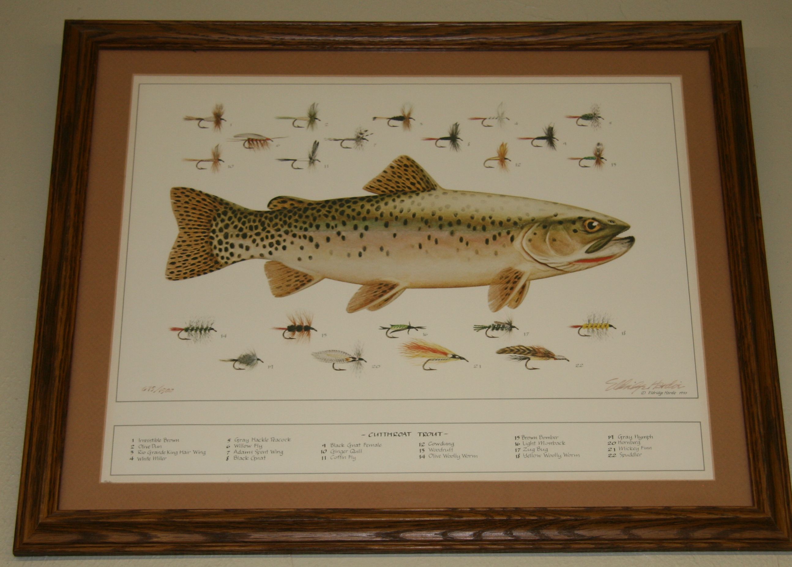 Eldridge Hardie trout prints with fly-fishing flies, vintage signed ...