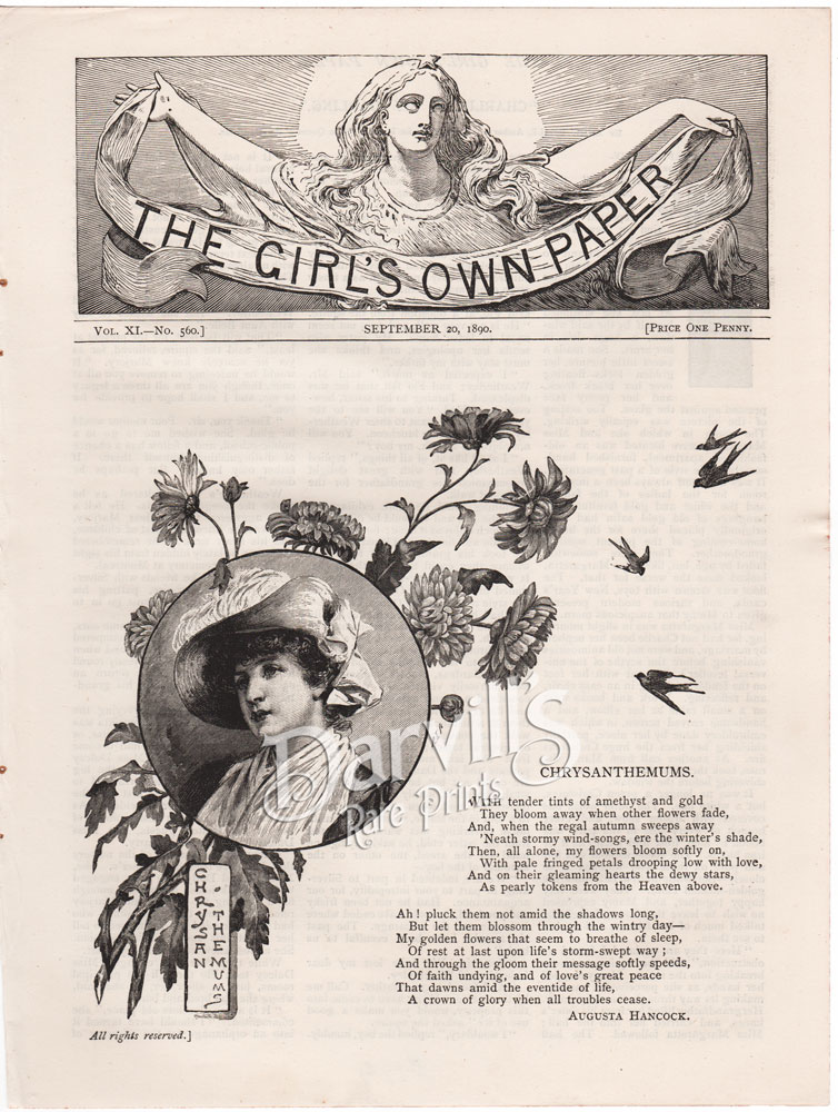 Original engravings from "The Girl's Own Paper" a Victorian magazine ...