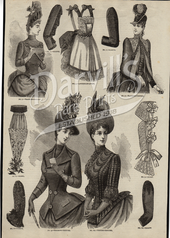 Antique prints of Victorian fashion, patterns, etc.