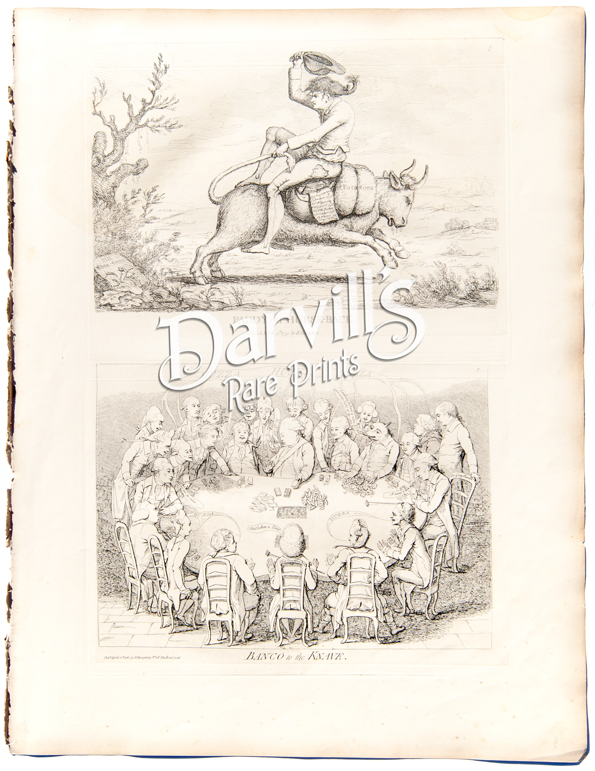 original James Gillray etchings "Paddy on Horseback", "Rodney ...