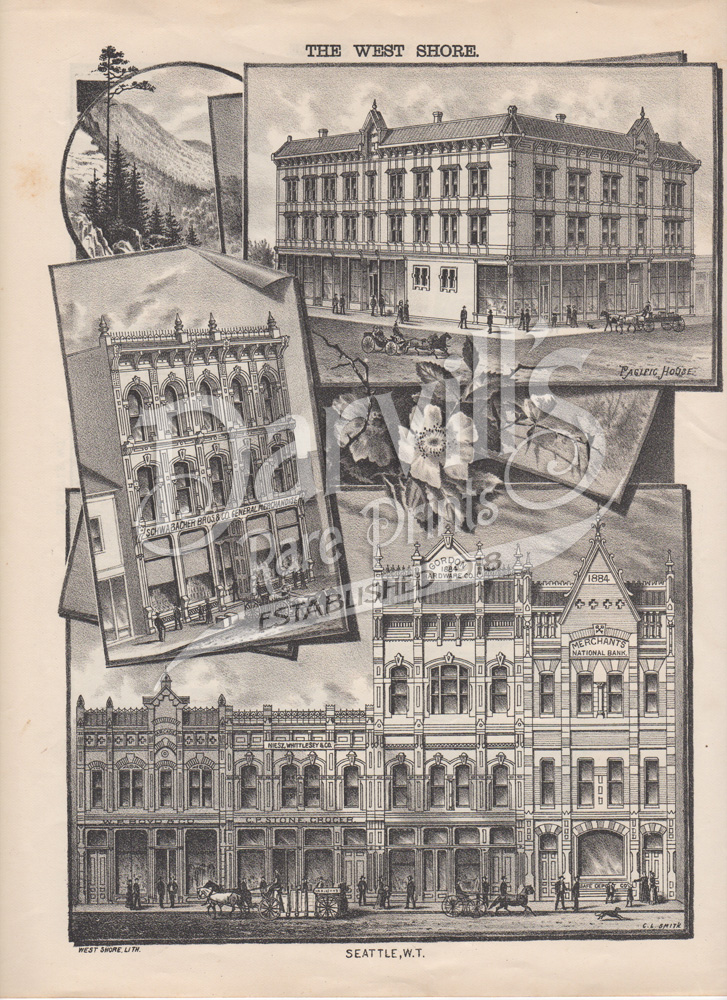 Antique prints of Seattle from "The West Shore" original lithographs ...