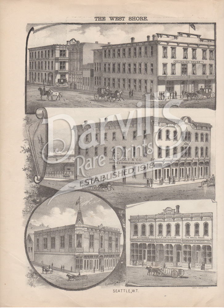 Antique prints of Seattle from "The West Shore" original lithographs ...