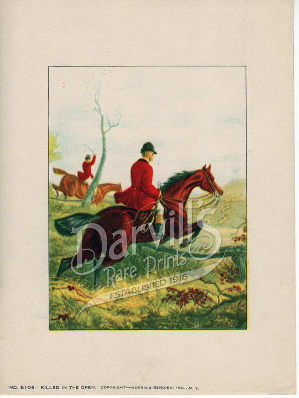 Vintage calendar or poster prints of fox hunting, dogs, horses, riders